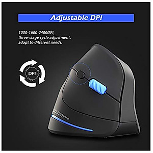 ZLOT Vertical Wireless Mouse,2.4G USB Optical Ergonomic Mice with 3 Adjustable DPI 1000/1600/2400 and 6 Buttons for Laptop, PC, Computer, Desktop, Black