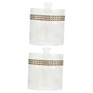 Cabilock Resin Swab Box Toothpick Dispenser Makeup Storage Organizer Box Candy Dishes Decorative 2pcs Cotton Swabs Rhinestone Snack Jars Candy Storage Container Cotton Pad Container White