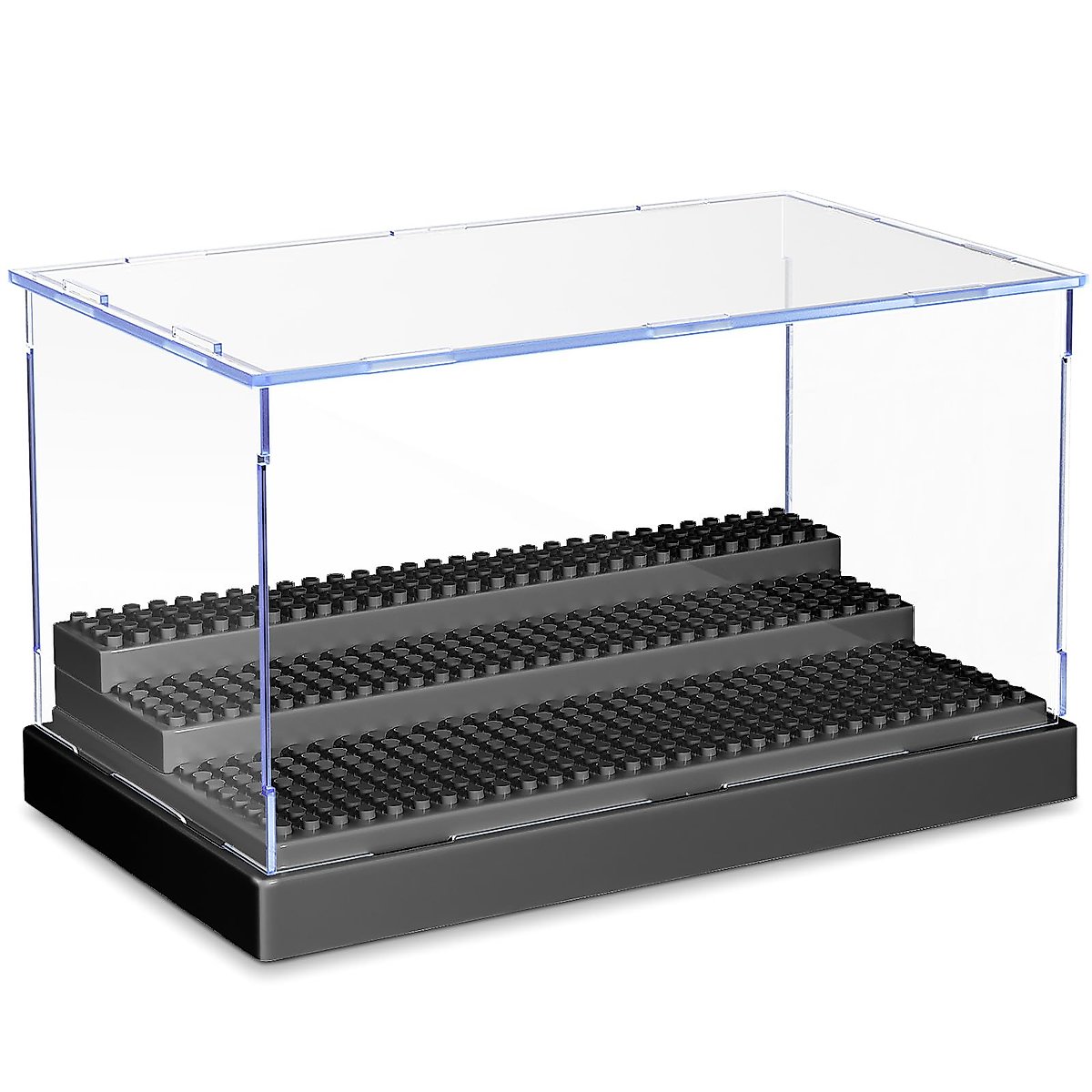 KKU Display Case for Minifigure Action Figures Blocks, Acrylic Minifigure Display Case Box Storage with 3 Movable Steps Gift for Kids Adults (Black, 1 Pack)