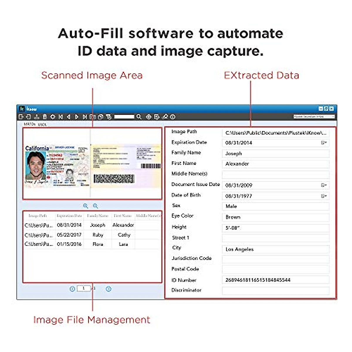Plustek Duplex Driver Licnese & ID Card Scanner - The Integrated Software Automatically Extracts ID Data and Populates into Data Fields, in Addition to Age Verification. Support Windows only