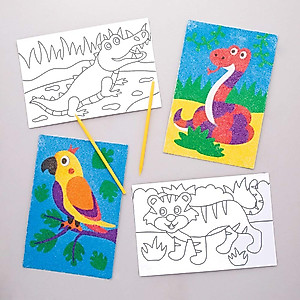 Baker Ross AW560 Jungle Animal Sand Art Pictures - Pack of 8, for Children to Decorate and Display, Ideal Kids Arts and Crafts Project, Great for Home Schooling Activities