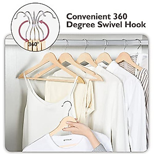 Edergoo Wood Hangers 30 Pack, Non-Slip Wooden Hangers with 360° Swivel Hook & Notches, Slim Coat Hangers for Shirt, Suit, Jacket, Dress, Natural