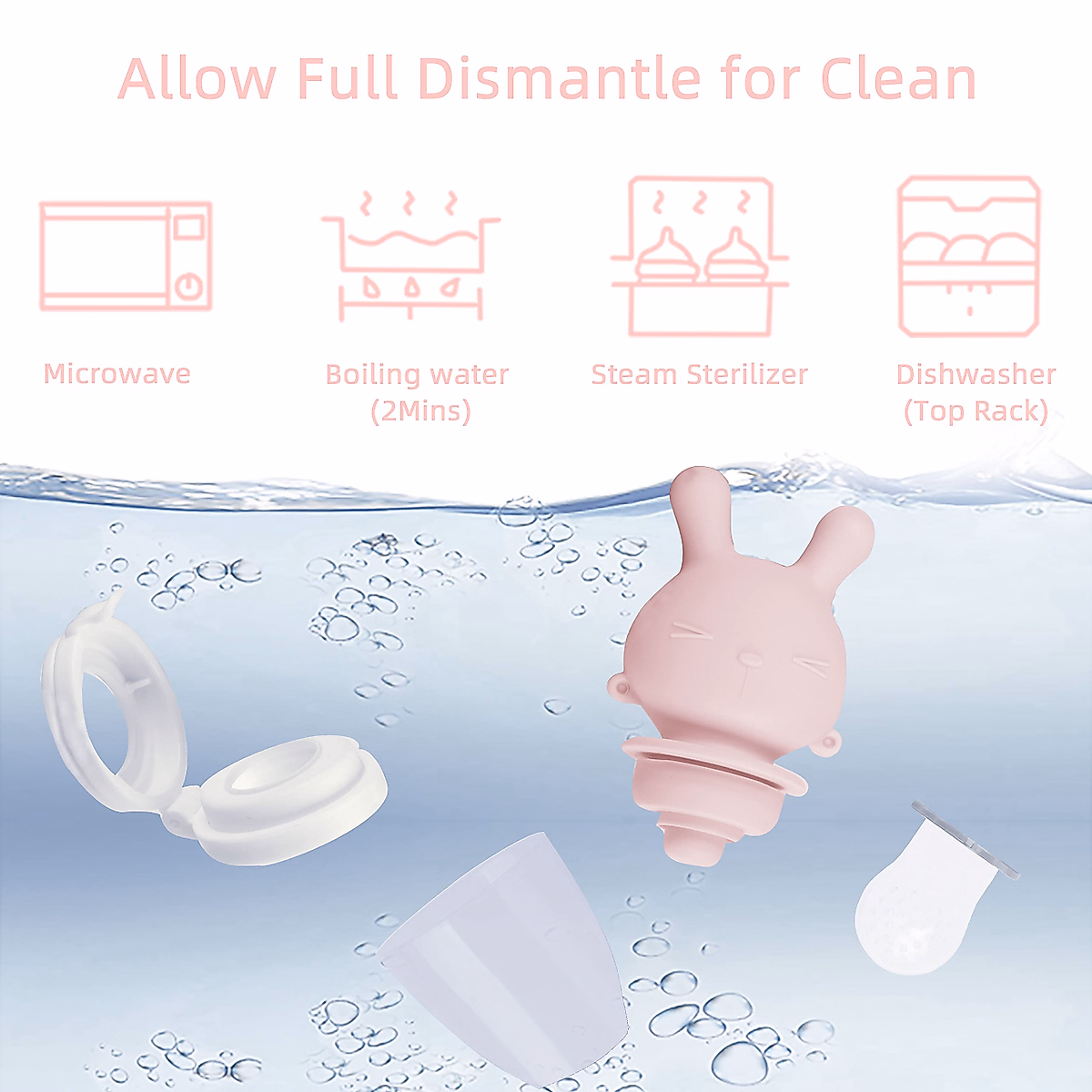 WYSLP Baby Silicone Fruit Food Mesh Feeder Pacifier-Teething Toys for Babies 0-3-4-6-12-18 Months,Self-Feeding Soft Teether Utensils,Infant Toddler Kids Girls Boys,Pink