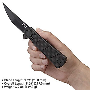 CRKT Goken Pocket Knife: EDC Folding Knife with Liner Lock, Field Strip Technology, Black EDP Osoraku Zukuri Modified Tanto Blade and G10 Handle 2920