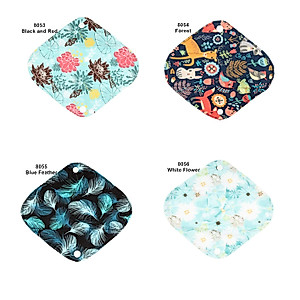 6 Pieces 8 Inch Charcoal Bamboo Mama Cloth/Menstrual Pads/Reusable Sanitary Pads/Panty Liners - You Choose 6 from 19 Designs and Email to Me