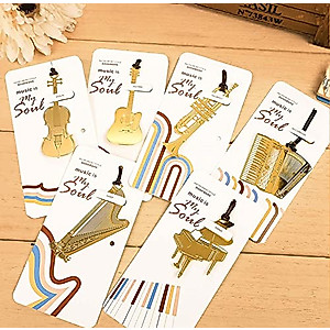 Phineon 6pcs Metal Bookmark Piano Harp Accordion Violin Trumpet Guitar Book Marks with Braided Tassel Pendant for for Kids Students Children Boys Girls