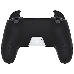 PlayVital Halloween Cute Demon Controller Silicone Case for ps5, Kawaii Controller Cover Gamepad Skin Protector for ps5 with Touch Pad Sticker & Thumb Grip Caps - Black