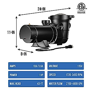 Blue Wave NE6183 Tidal Wave 2-Speed Replacement Pump for Above Ground Pool, 1.5 HP,Black