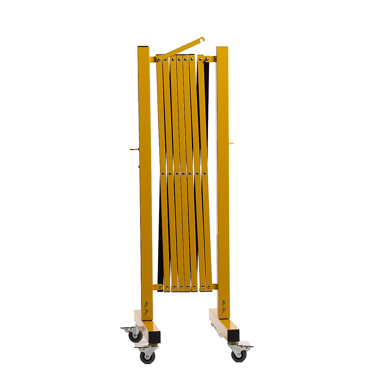 Trafford Industrial Expandable Metal Barricade, 11 Feet, Yellow and Black, Mobile Safety Barrier Gate, Retractable Traffic Fence