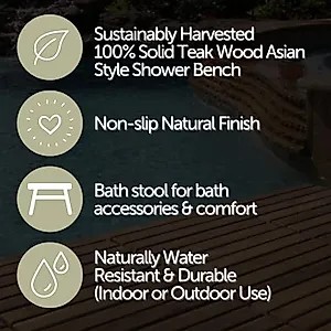 NORDIC STYLE TEAK Wood Shower and Spa Bench with Shelf, Indoor and Outdoor Use (30" Asian Style)