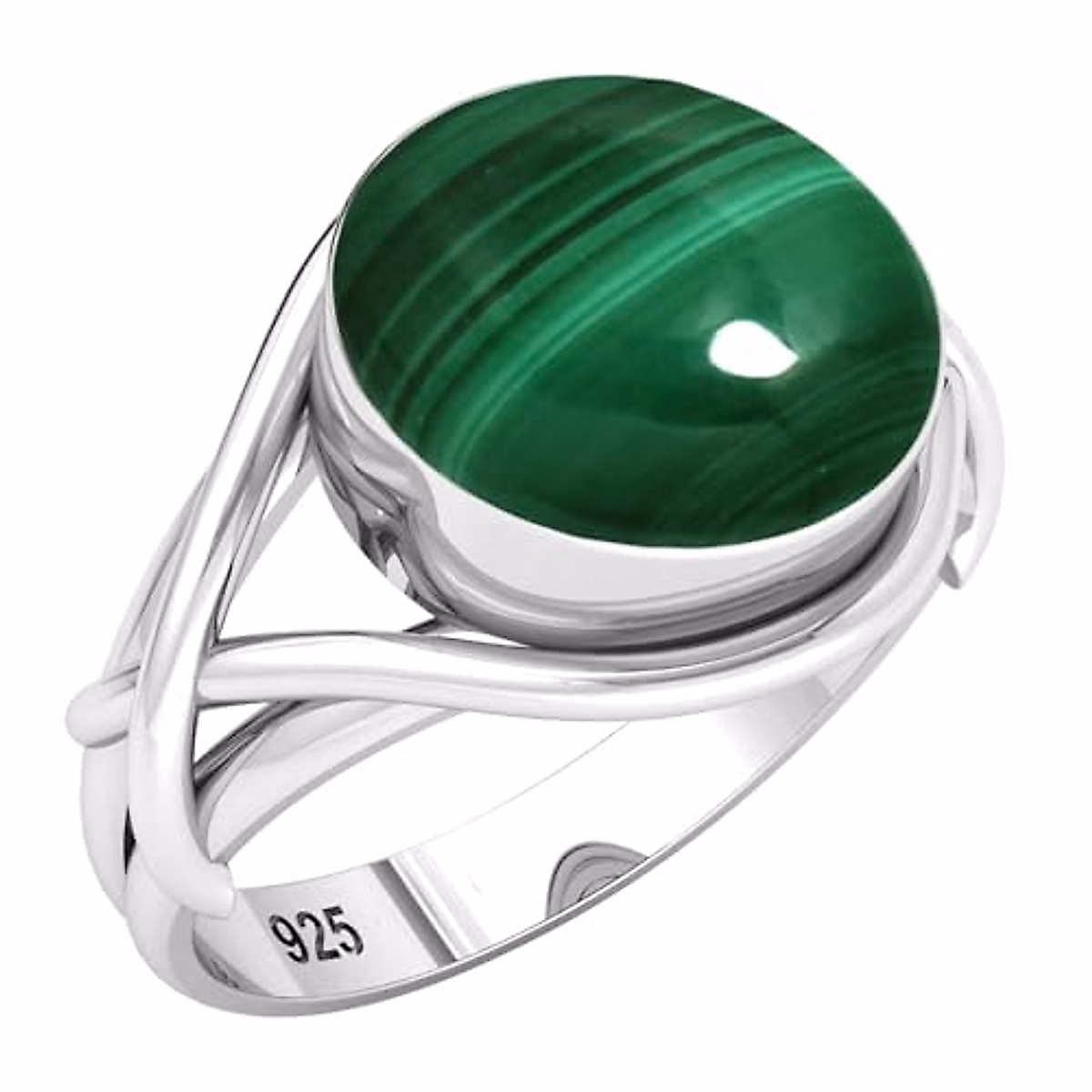 JEWELOPORIUM 925 Silver Ring for Women Green Genuine Malachite Stone Boho Silver Ring Size 8.5 Thanksgiving Gift Statement Jewelry