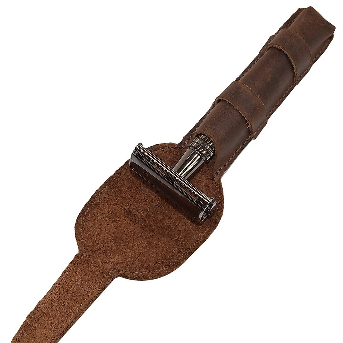 Hide & Drink, Leather Double Edge Safety Razor Protective Case, Shaving Travel Pouch, Handmade (Bourbon Brown)
