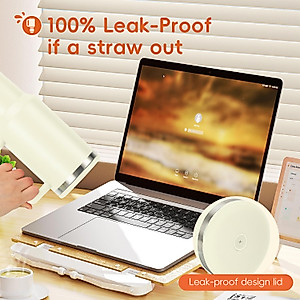 VUSIGN 40 oz Tumbler with Handle and Straw Lid, Stainless Steel Vacuum Insulated Tumbler Travel Mug Water Bottle Cup for Water Iced Tea Coffee Smoothie Car, Cream