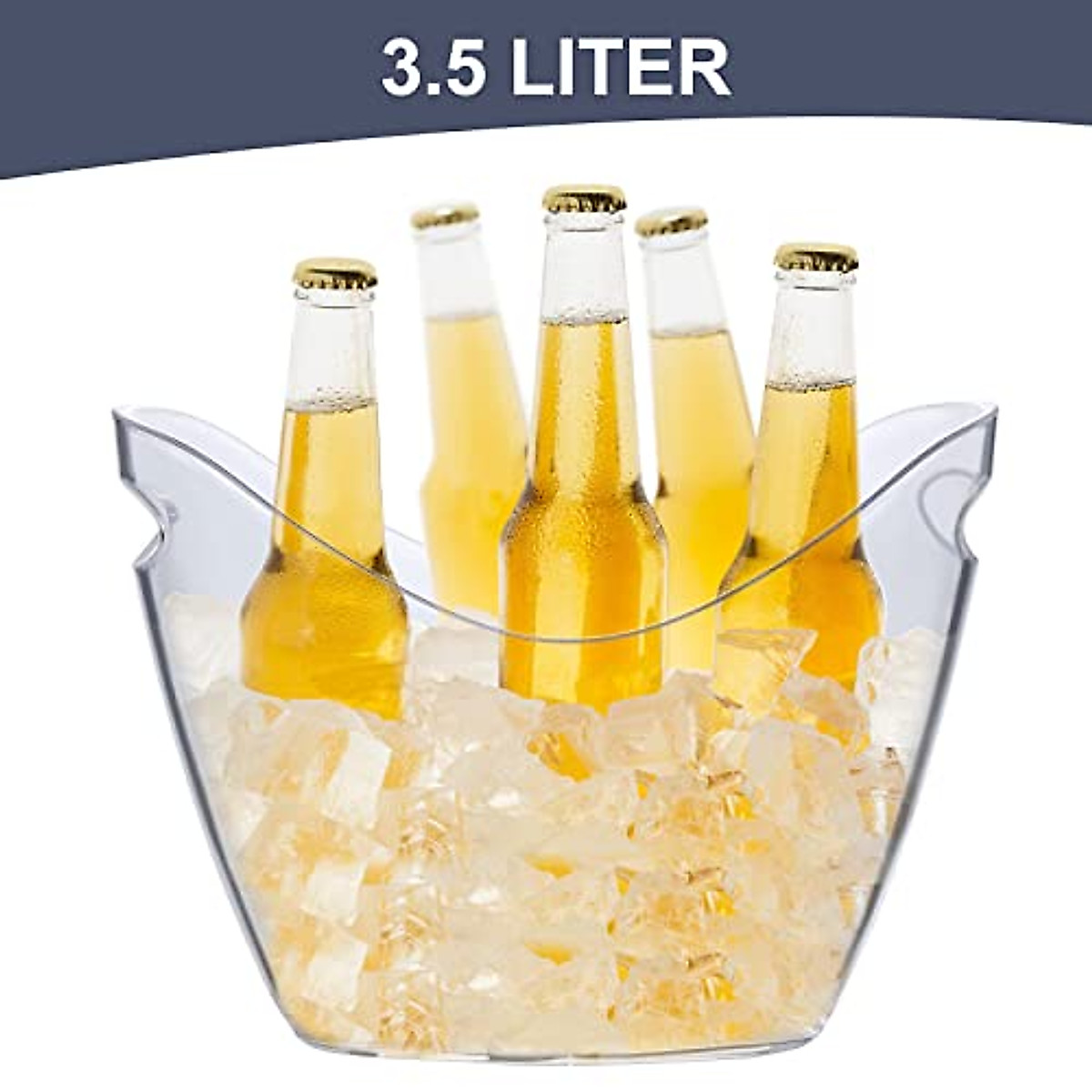 asika Ice Bucket Wine Bucket，Clear Acrylic 3.5 Liter Plastic Tub for Drinks and Parties, Food Grade, Perfect for Wine, Champagne or Beer Bottles