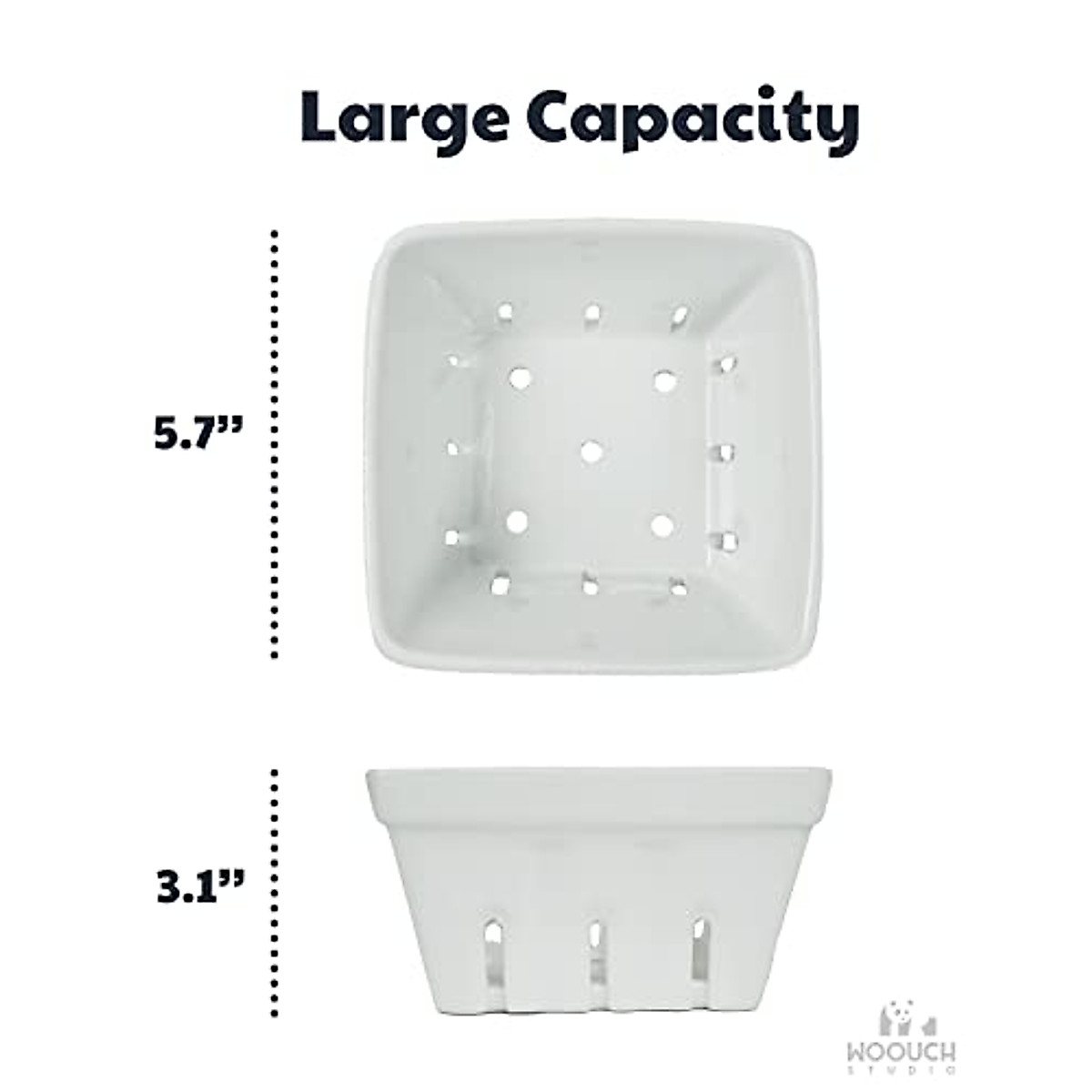 Woouch Ceramic Berry Basket, Square Fruit Bowl With Holes, 5.7" Colander For Kitchen, Cute Small Container For Berries, Strawberry, Grape, Cherry, Rustic Stoneware Décor (White)