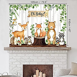 Woodland Baby Shower Backdrop Banner - Baby Shower Decorations For Boy & Girl, Large Fabric Safari Jungle Animal Theme Birthday Party Supply, Woodland Creature Forest Background Decor 72.8 x 43.3 Inch