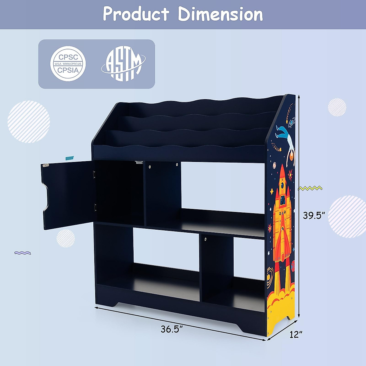 Costzon Kids Bookshelf and Toy Storage Organizer, Multifunctional Children’s Bookcase with 3 Tier Montessori Shelf, Toddler Book and Toy Storage Cabinet for Playroom, Bedroom, Nusery (Blue Space)