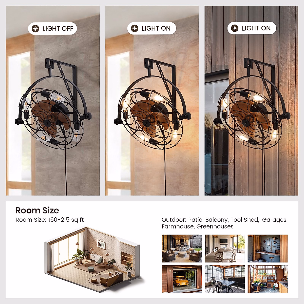 Moooni 20" Fansconce, 6-Speed Wall Mount Fan,Timable Caged Ceiling Mount Fan with Remote and Light, Industrial Outdoor/Indoor Wall Mounted Fan for Patio, Garage, Toolroom, Warehouse, Greenhouse, Barn