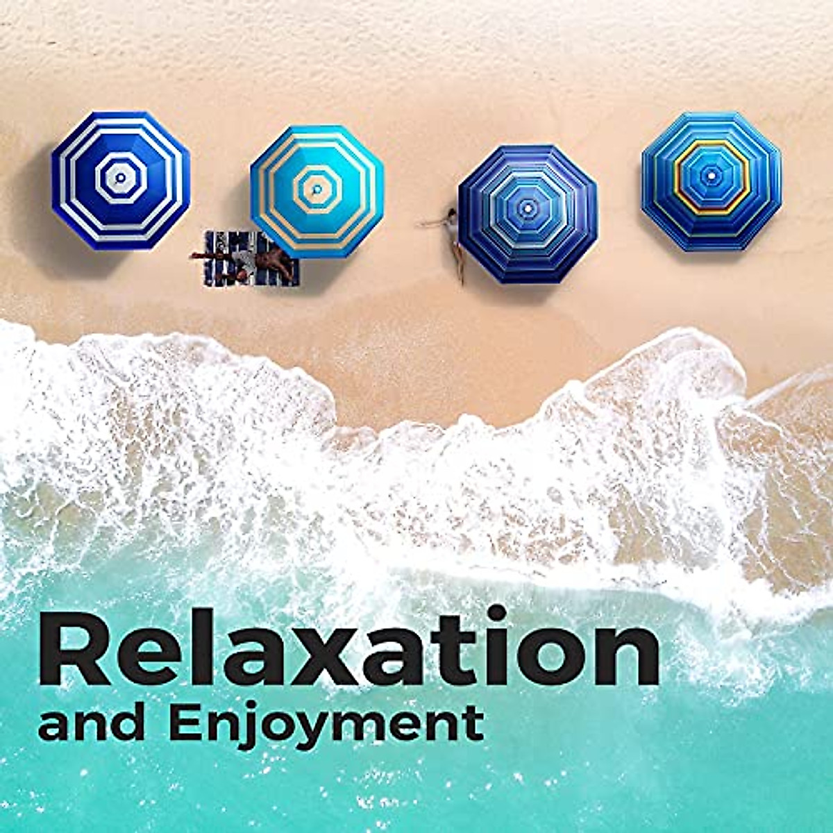 OCOOPA Beach Umbrella UV 50+, 6.5ft Umbrella with Sand Anchor & Aluminum Pole, Portable Beach Umbrella with Carry Bag for Beach Patio Garden Pool Backyard (Blue & White, 6.5 FT Umbrella)