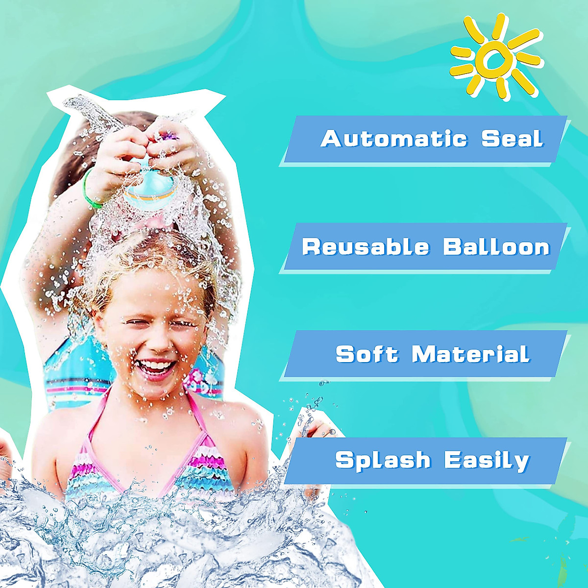 Reusable Water Balloons Quick Fill Self Sealing, Refillable Water Balls for Kids Aldult, Water Bomb Splash Balls for Pool, Outdoor Water Toys Balloons for Water Fight Game, Summer Fun Party, 6 Pack