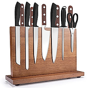 Knife Block,magnetic knife holder stand for kitchen counter,Knife Storage rack shelves, Rubber Wood Knife storage Organizer with Double Sided Magnetic,Knife Display Stand,without knives(12 * 7“)