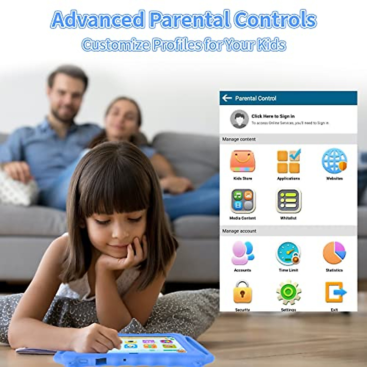 7inch Tablet for Kids Android 11 Tablets 3GB 32GB Parental Control Children Learning Toddler Tablet Shockproof Kickstand Case, GMS Certified, Google Tableta Kids YouTube (Blue)