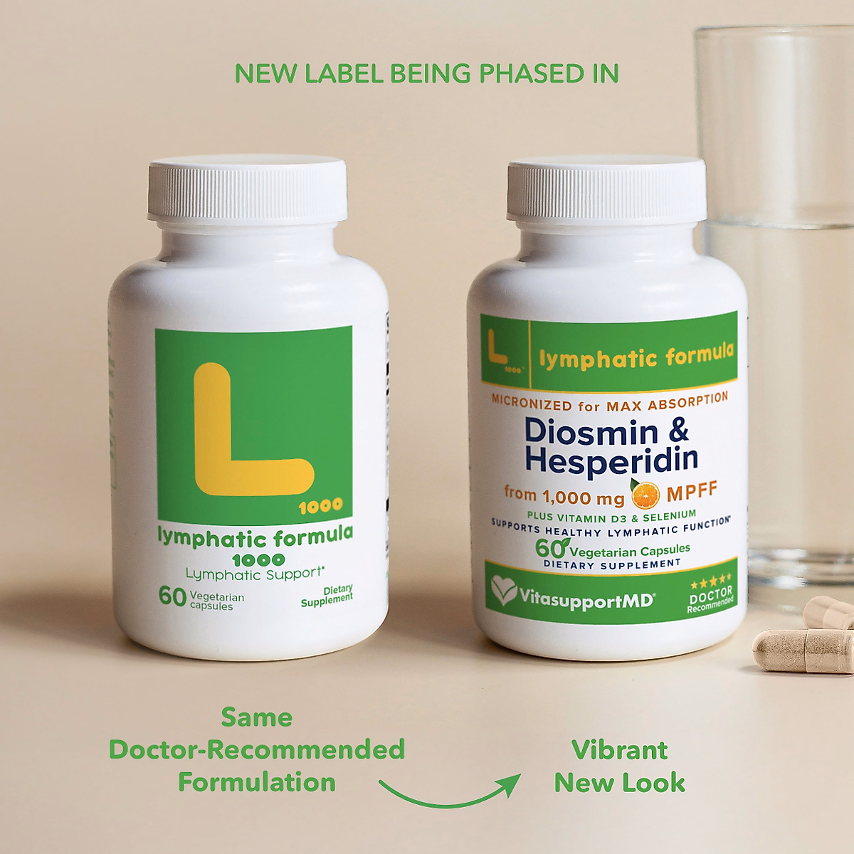 VITASUPPORTMD Lymphatic Formula, Diosmin Hesperidin 1000 mg, MPFF Lymphatic Support, Lymph System Support, Vitamin D3 and Selenium Supplement, 60 Capsules