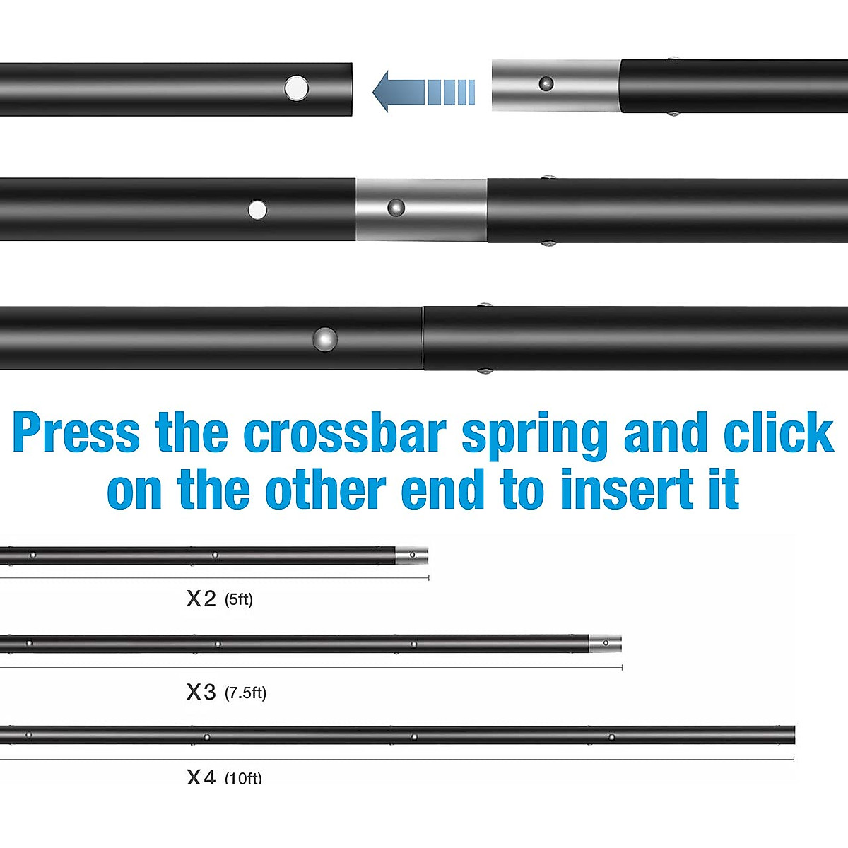 Photo Backdrop Stand, Photography Backdrop Stand, 10Ft Adjustable Background Stand Kit for Studio, Parties, Wedding, with 4 Crossbars, 4 Backdrop Clamps, 2 Sandbags, and Carrying Bag