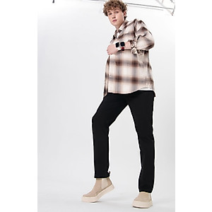 Plaid&Plain Men's Slim Fit Khaki Pants Men's Tapered Chino Pants 8801Black 29X28