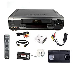 Sony VCR VHS Transfer Bundle w/ Remote, USB Adapter, HDMI Converter (Renewed)