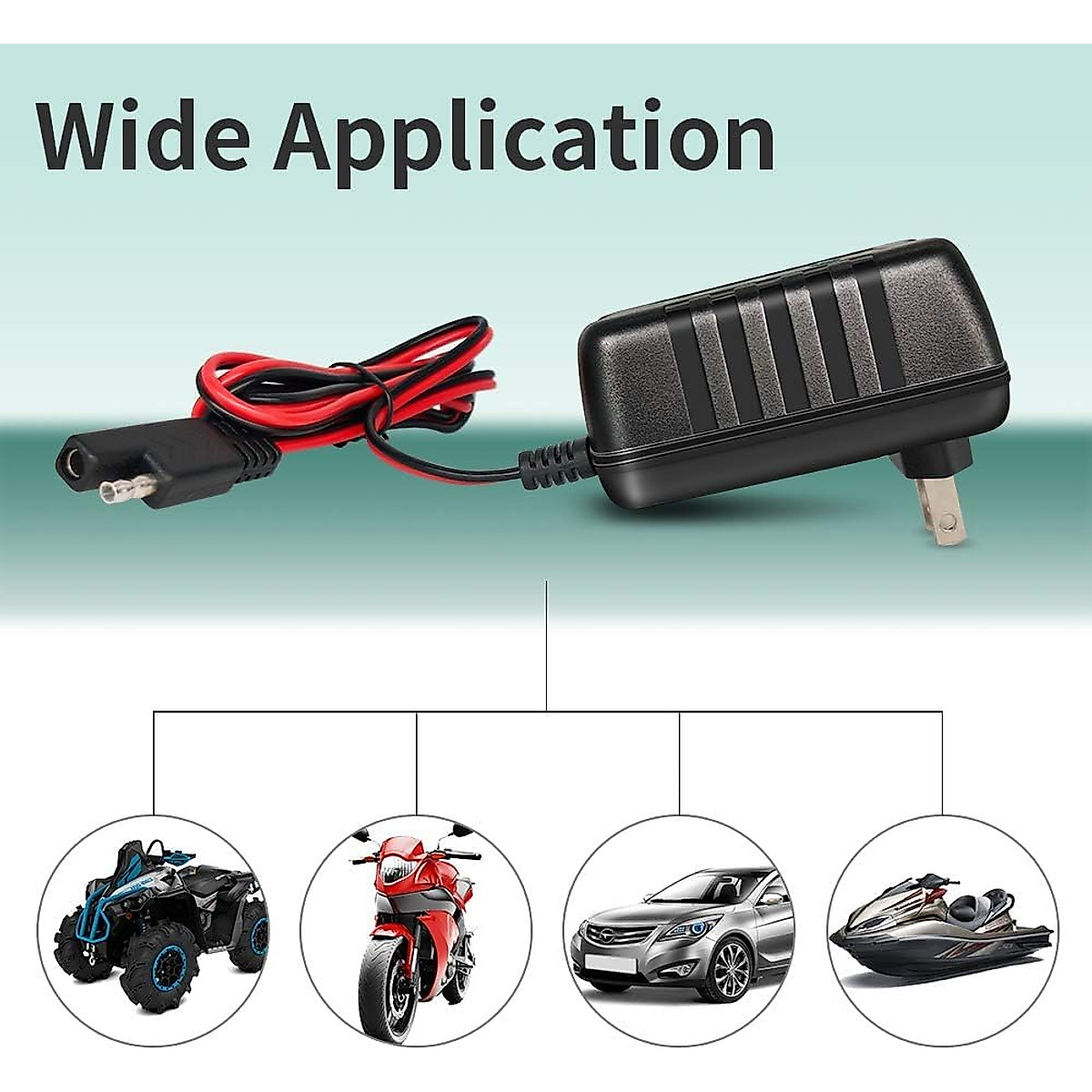 12V / 6V Battery Trickle Charger Maintainer, 1.5A Automatic Smart Float Charger Battery Charger for Motorcycle Lawn Mower Car Boat Tractor ATV, SLA VRLA Gel Cell AGM Lead Acid Batteries