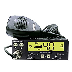 President Adams FCC CB Radio, Large LCD with 7 Colors, Programmable EMG Channel Shortcuts, Roger Beep and Key Beep, Electret or Dynamic Mic, ASC and Manual Squelch, Talkback