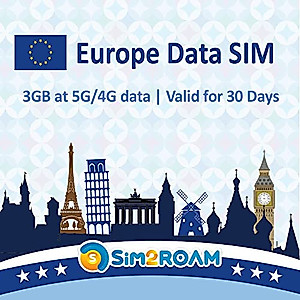 Europe Data SIM Card Prepaid 3GB 30 Days | 5G/4G/LTD High Speed Data - France, UK, Germany, Italy, Spain, Ireland, Sweden, Europe Roaming Free (3GB / 30Days)