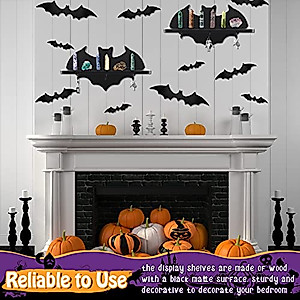 Wood Gothic Home Decor 2 Sets Wood Bat Shelf with 28 Pieces Plastic Bat Wall Stickers Wooden Bat Floating Shelves with Screws Wood Halloween Christmas Display Shelves Wall Decor Halloween Wall Decals