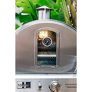 AMS Fireplace Summerset Freestanding Pizza Oven | Large Capacity Propane Gas Outdoor Pizza Oven with Pizza Stone and Smoker Box & Mobile Cart | 304 Stainless Steel Construction | FREE Tabletop Fire Pit (Propane Gas)