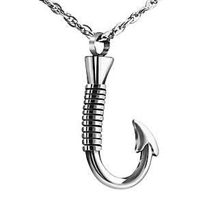 abooxiu Fishing Hook Urn Necklace for Ashes Fish Hook Stainless Steel Cremation Jewelry Memorial Pendant Keepsake for Men(Silver)