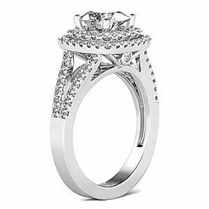 ZLAEBL 1.9ct Cushion Halo Moissanite Engagement Wedding Ring Platinum Plated Silver Rings for Women,6