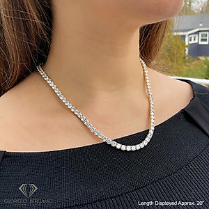 Giorgio Bergamo 925 Sterling Silver 5mm Tennis Necklace, Iced Out Round Cut CZ Cubic Zirconia Rhodium Plated Link Chain, (20)