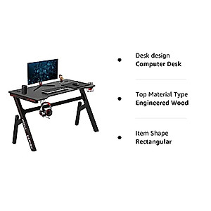 Gaming Computer Desk Home Office Desk Extra Large Modern Ergonomic Black PC Carbon Fiber Writing Desk Table with Cup Holder Headphone Hook