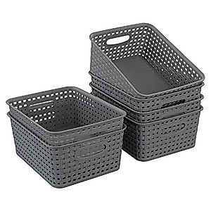 Wekioger Plastic Storage Baskets with Handles, Gray, Set of 6