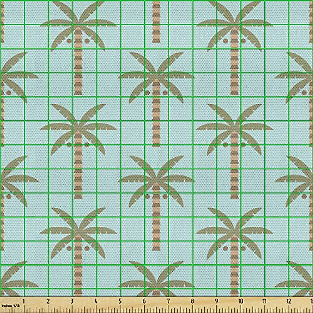 Ambesonne Tropical Fabric by The Yard, Repetitive Summer Pattern with Coconut Palm Trees, Decorative Fabric for Upholstery and Home Accents, 1 Yard, Blue Slate Brown
