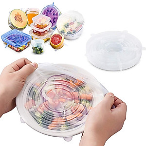 Duruan Silicone Stretch Lids,Reusable Plastic Wrap Alternative,6-Pack Food Storage Covers,Clear Color (White)