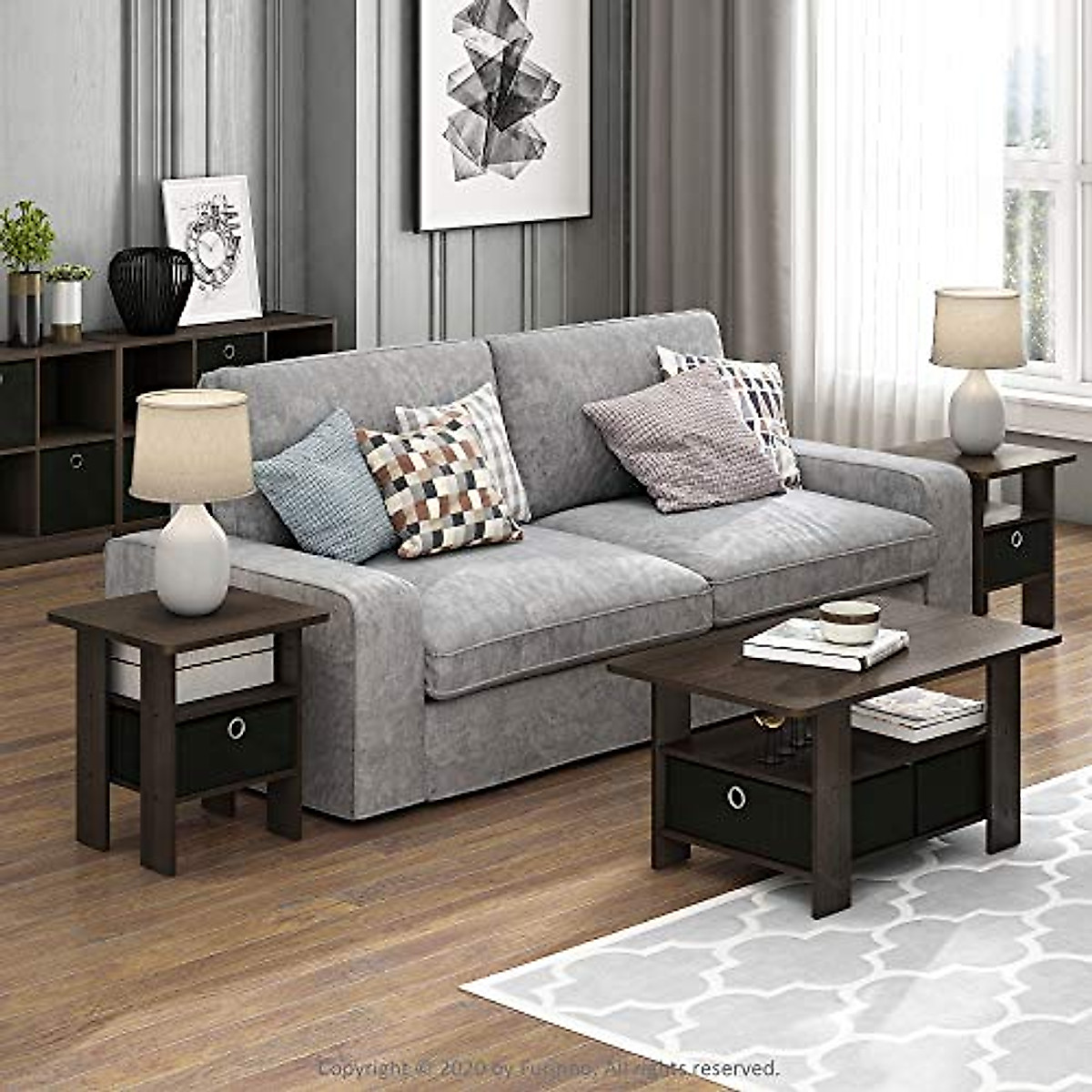 Furinno Andrey End Table / Side Table / Night Stand / Bedside Table with Bin Drawer, Dark Brown/Black, 1-Pack, Center Bin