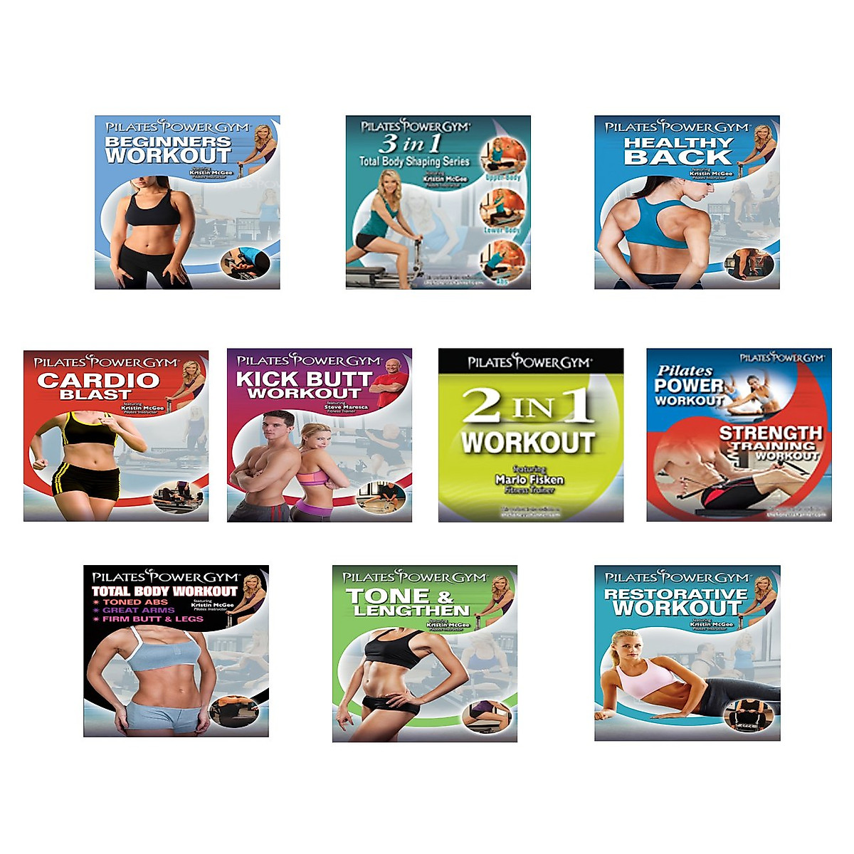 Pilates Power Gym 'Extreme' 10 DVD Celebrity Trainer Set Featuring Kristin McGee, Steve Maresca, Marlo Fisken and More