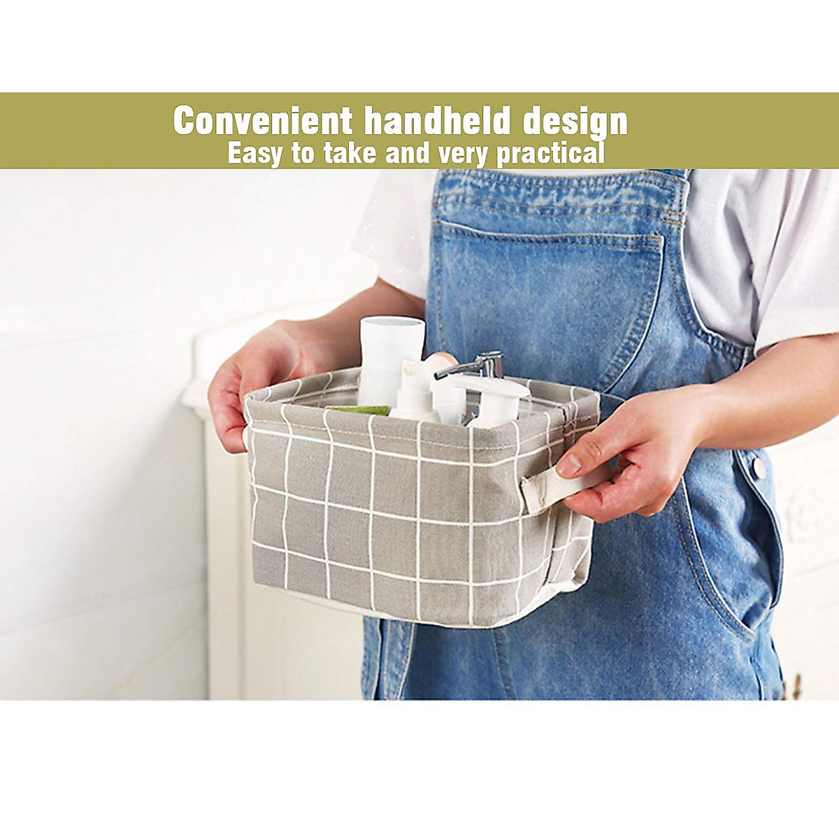 AARAINBOW 3 Packs Storage Basket Bins Canvas Mini Storage Cubes Storage Basket for Makeup, Toys Liners, Books Storage Baskets with Handles for Shelves & Desks(3 Gray)