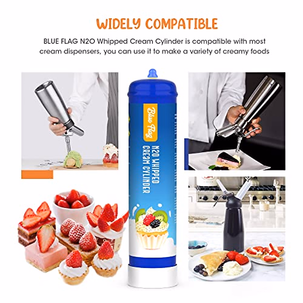 BLUE FLAG 580G N2O Whipped Cream Cylinder Charger High Capacity Pure N2O Nitrous Tank Compatible with Cream Whippers, 2 Pack