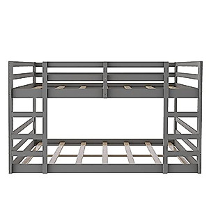 MERITLINE Wood Bunk Bed Twin Over Twin Bunk Beds for Boys and Girls, Simple Floor Twin Bunk Bed Frame with 2 Slats Sets and 2 Ladders, No Bunkie Board Needed