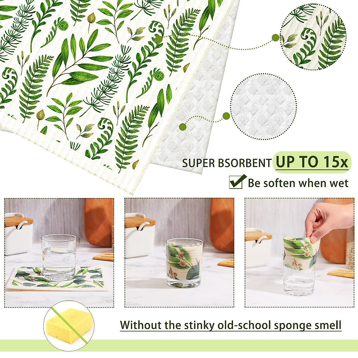 6 Pcs Swedish Dishcloth for Kitchen Reusable Paper Towels Swedish Sponge Absorbent Dish Towel Fast Drying Washable Cleaning Cloths No Odor Wipes Decorative Hand Tea Towel for Kitchen