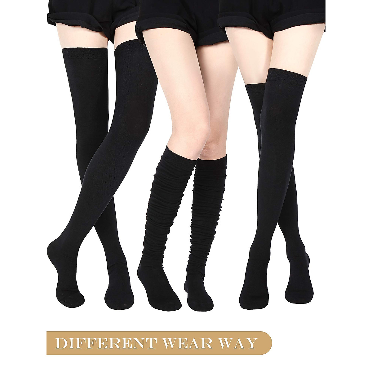SATINIOR Extra Long Socks Thigh High Cotton Socks Extra Long Knee Boot Stockings for Women (Black)