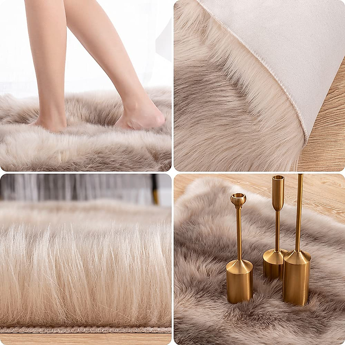 Carvapet Soft Fur Rugs Fake Reindeer Hide Area Rug Fluffy Faux Fur Carpet for Bedroom Floor Mat Home Decorative Throw Rug for Living Room, 4ft x 5ft, Brown